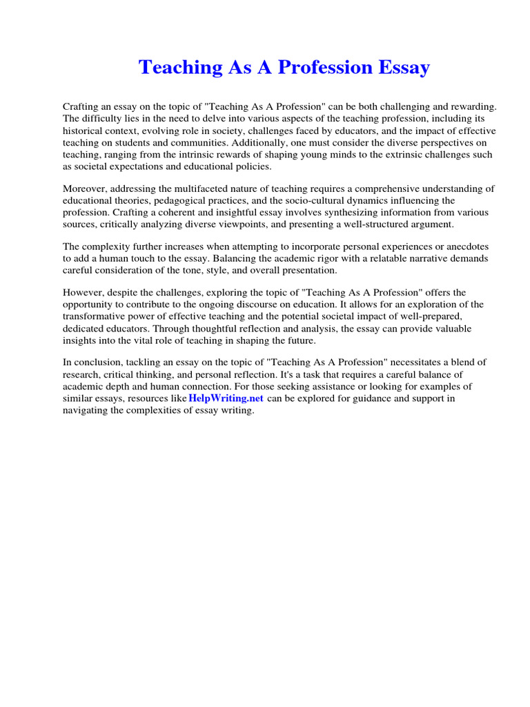Teaching As A Profession Essay | PDF | Chemistry | Nature