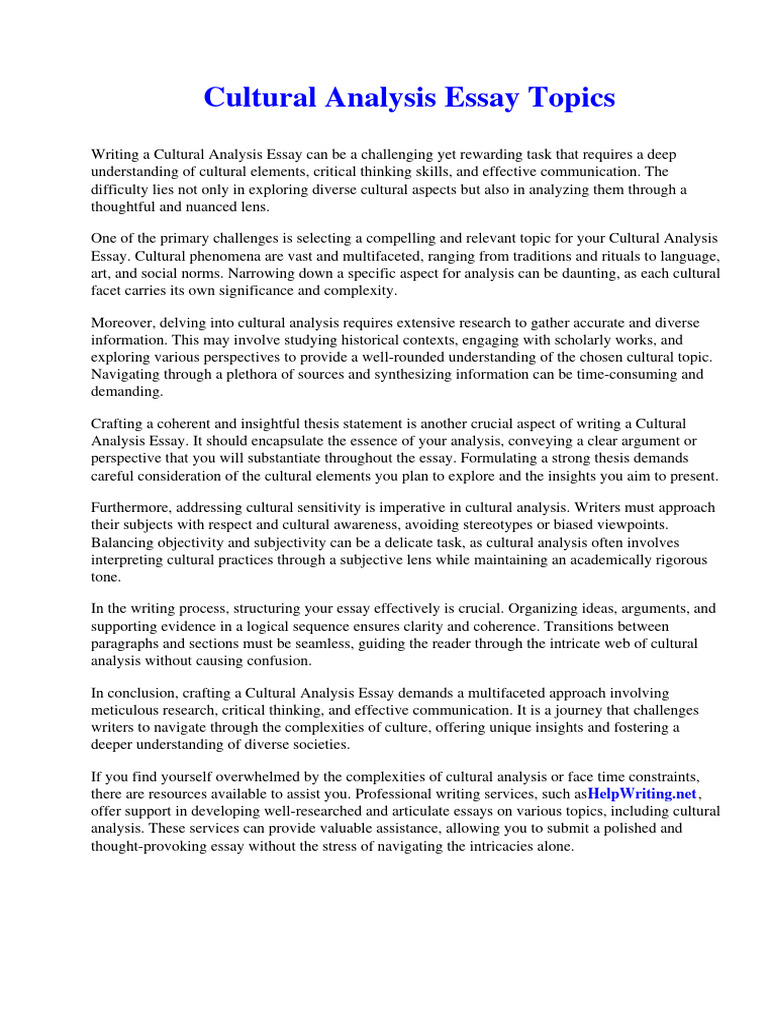 Cultural Analysis Essay Topics | Download Free PDF | Human Development ...