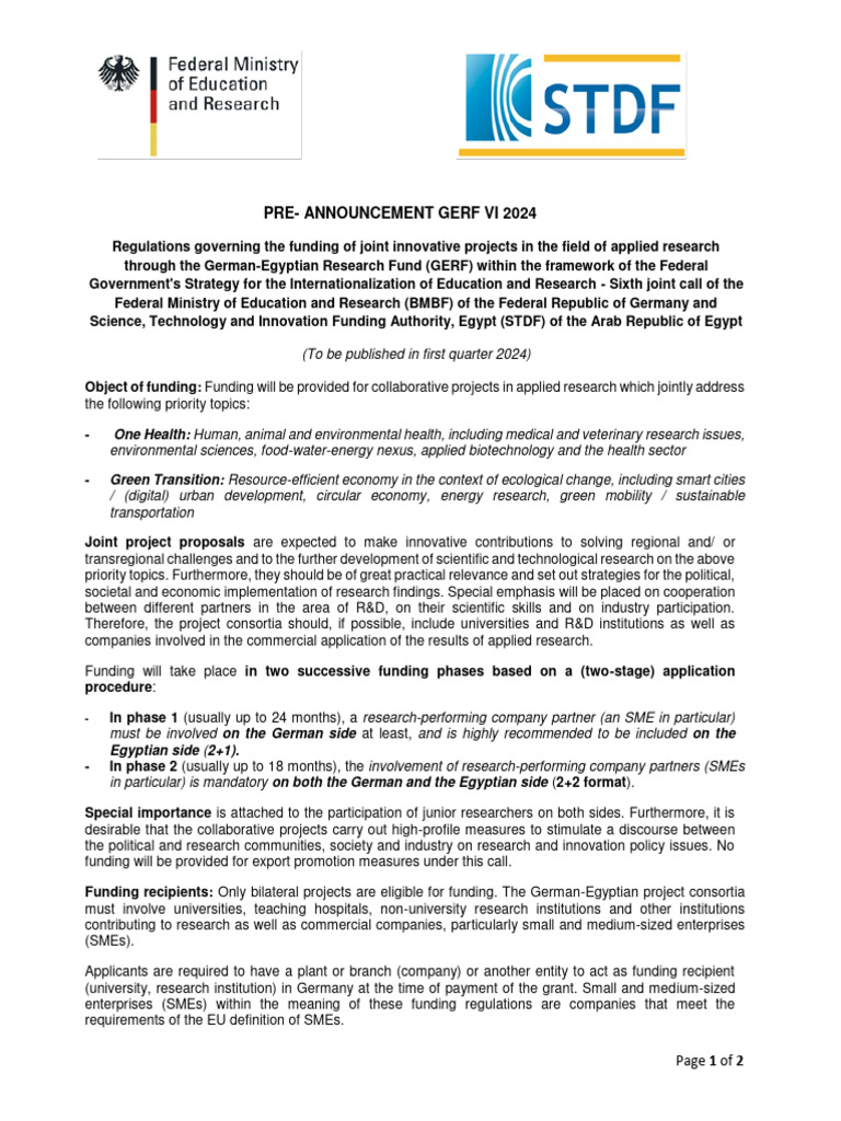 GERF VI 2024: German-Egyptian Research Funding | PDF | Small And Medium ...