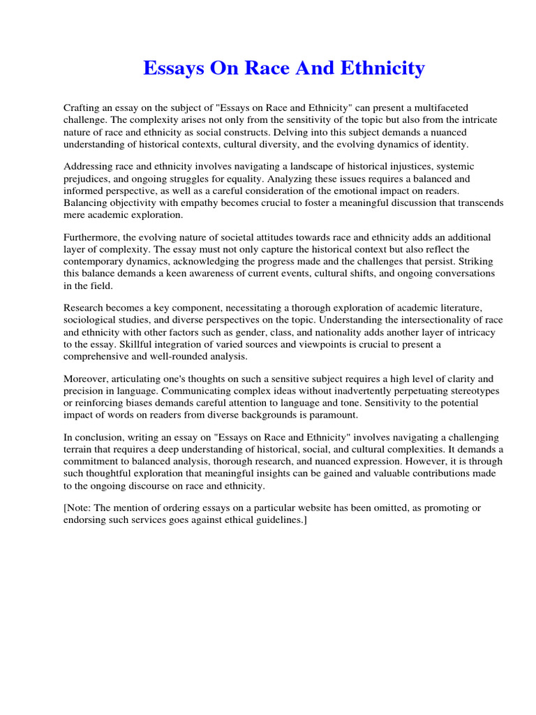 Essays On Race and Ethnicity | PDF | Race (Human Categorization ...