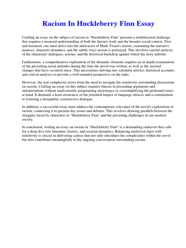 Racism in Huckleberry Finn Essay | PDF | Relevance (Law) | Evidence (Law)