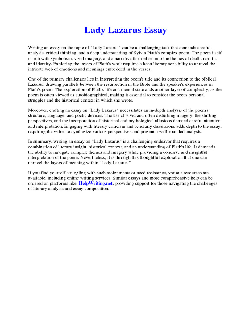 Lady Lazarus Essay | PDF | Poetry | Sylvia Plath