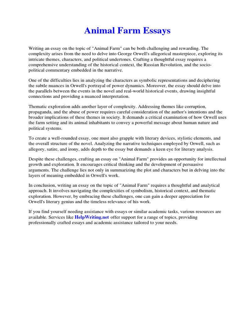 Animal Farm Essays | PDF | Essays | Romanticism