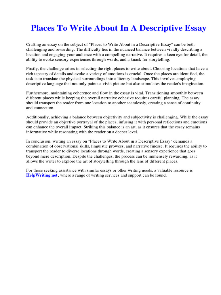Places To Write About in A Descriptive Essay | PDF
