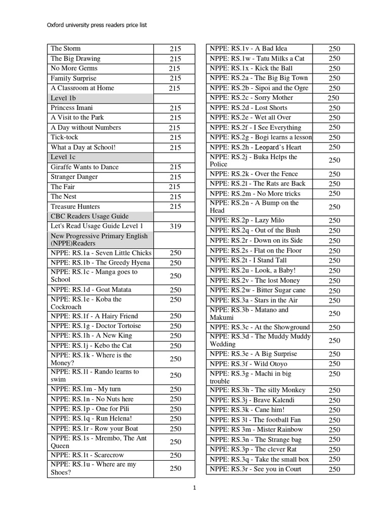 Oxford Readers Price List Overview | PDF