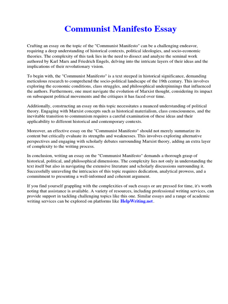 Communist Manifesto Essay | PDF | Karl Marx | Communism