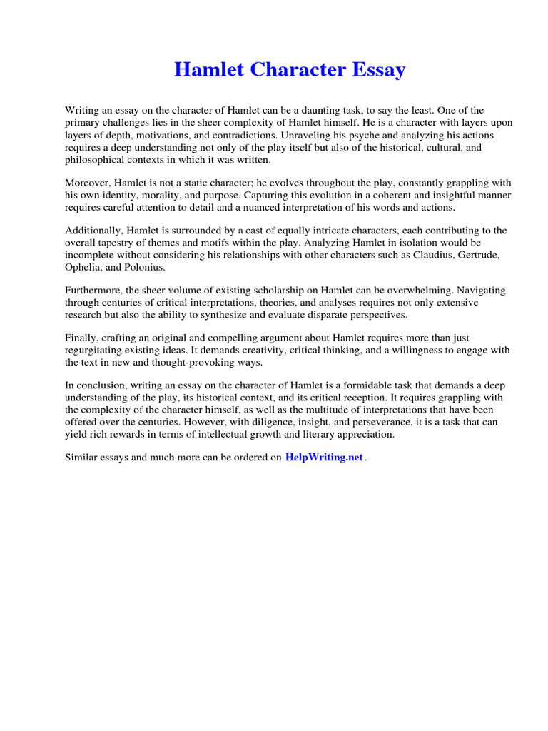 Hamlet Character Essay | PDF | Liberalism | Hamlet