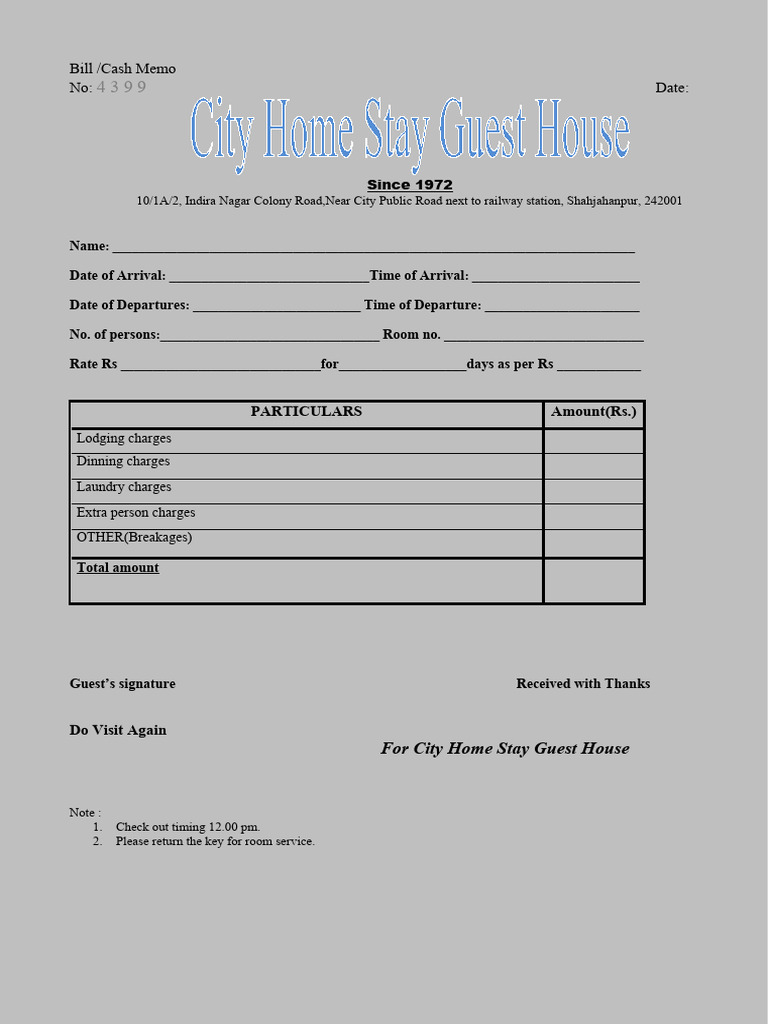 Guest House Bill Format Sample | PDF