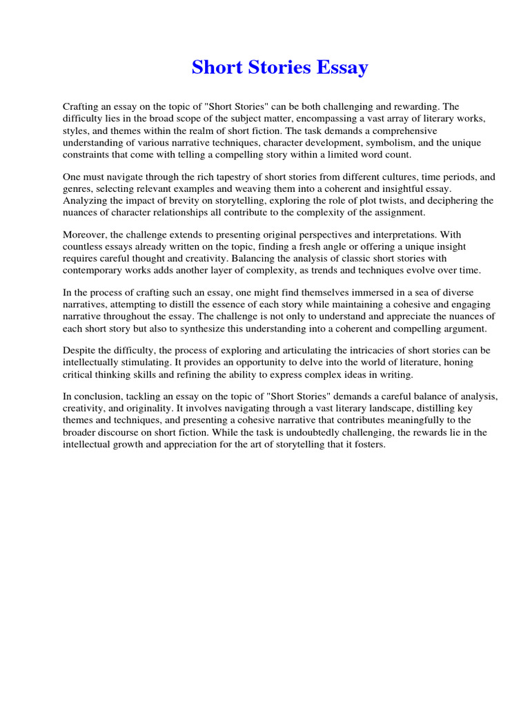 Short Stories Essay | PDF | Essays | Alcoholic Beverages