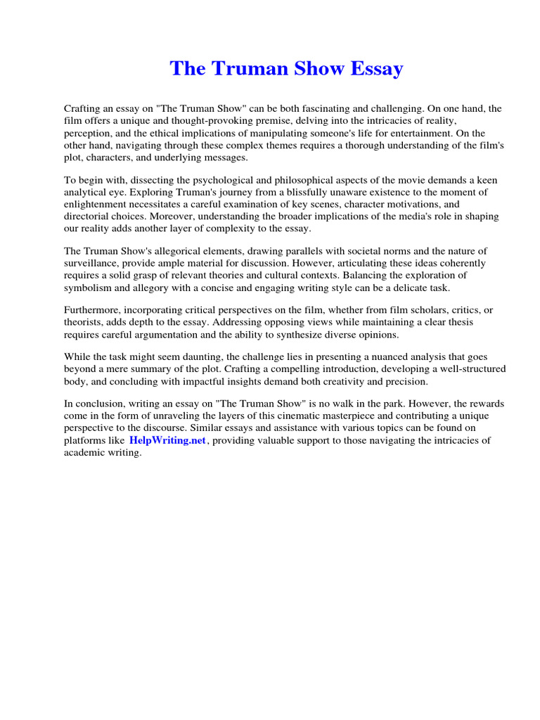 The Truman Show Essay | PDF | Ebenezer Scrooge | Cyberbullying