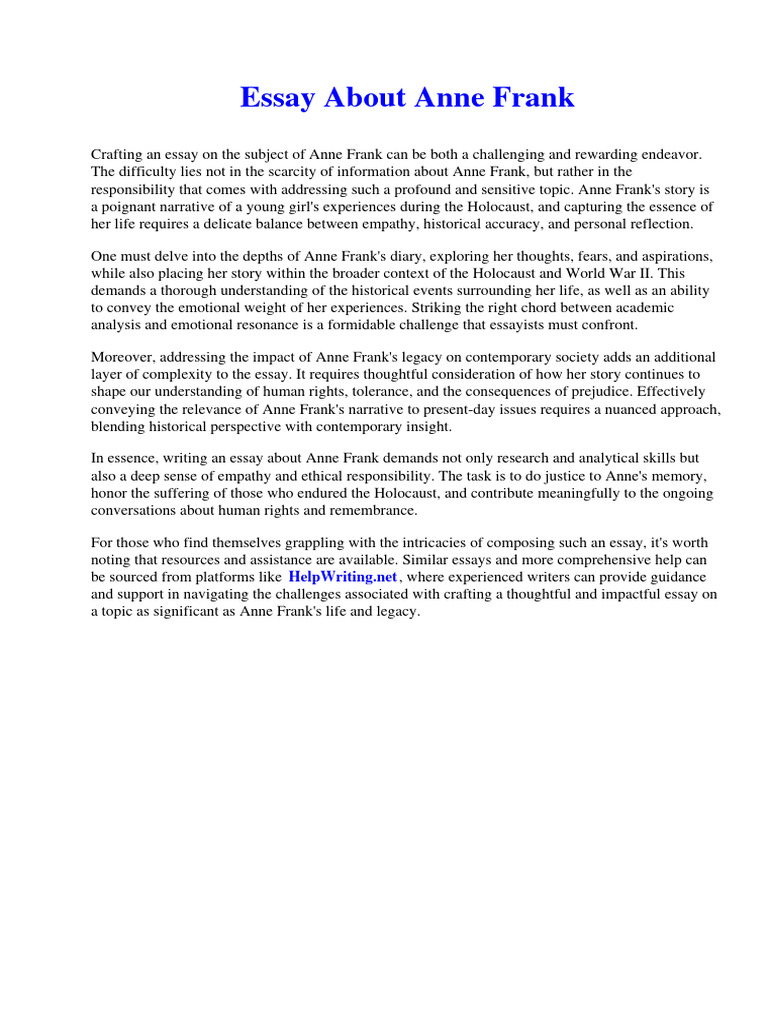 Essay About Anne Frank | PDF | Hell | Church Of England