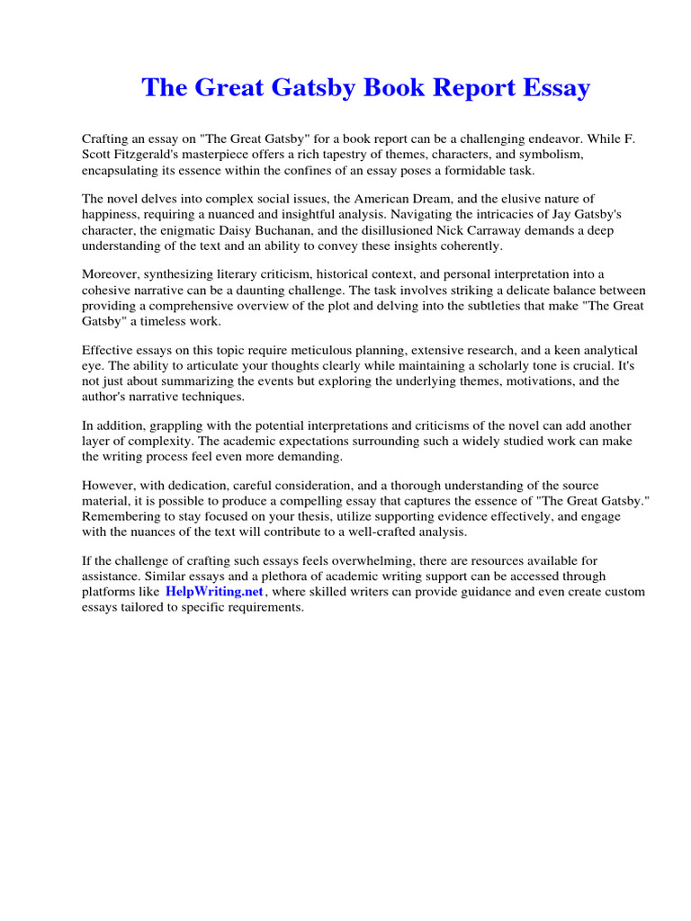 The Great Gatsby Book Report Essay | PDF | The Great Gatsby