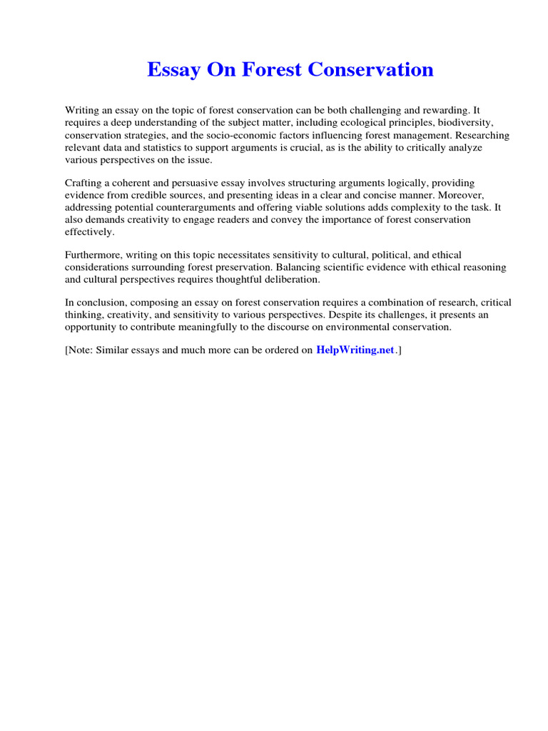 Essay On Forest Conservation | PDF | Essays | Conservation Biology