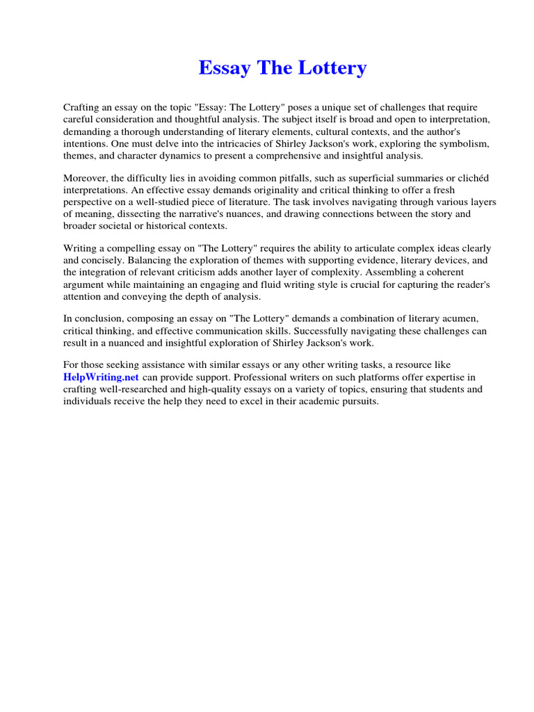 Essay The Lottery | PDF | Airplane | Waste