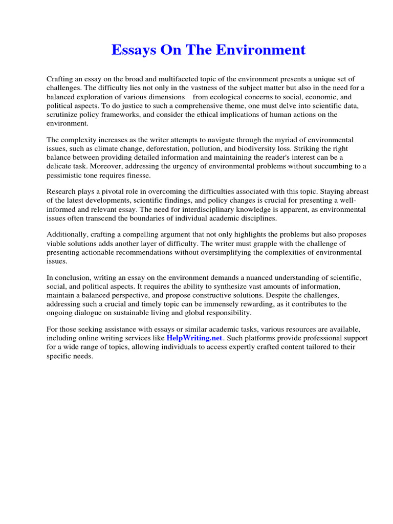 Essays On The Environment | PDF