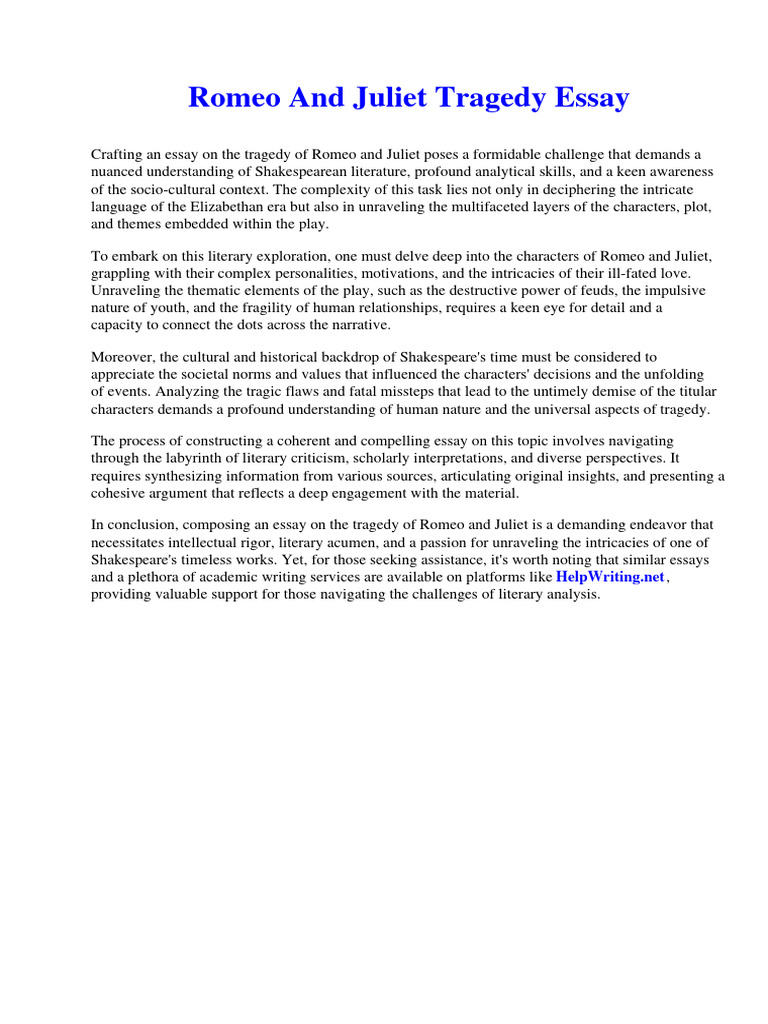 Romeo and Juliet Tragedy Essay | PDF | Romeo And Juliet | Essays