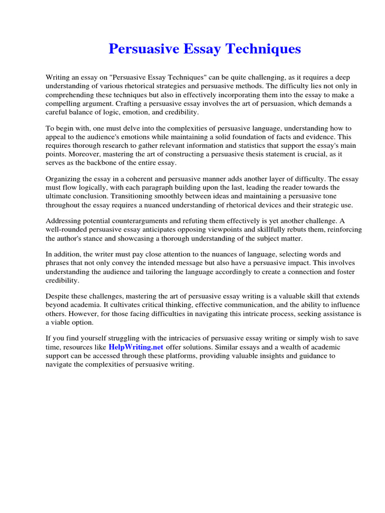 Persuasive Essay Techniques | PDF | Persuasion | Essays
