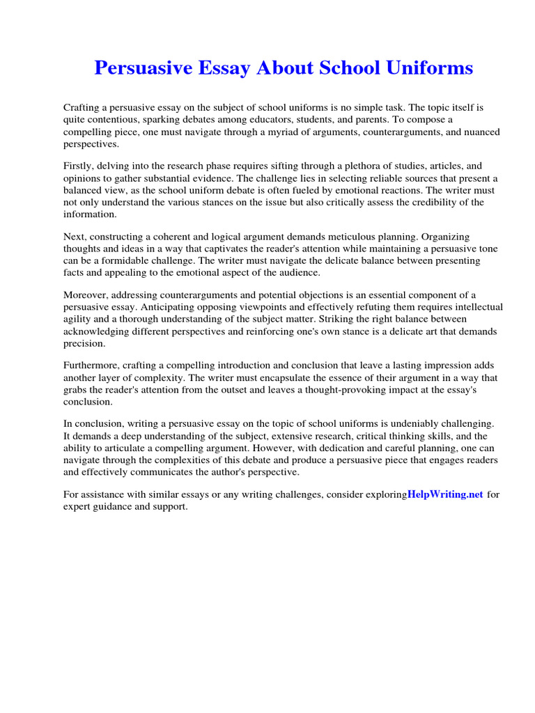 Persuasive Essay About School Uniforms | PDF | Essays | Nursing