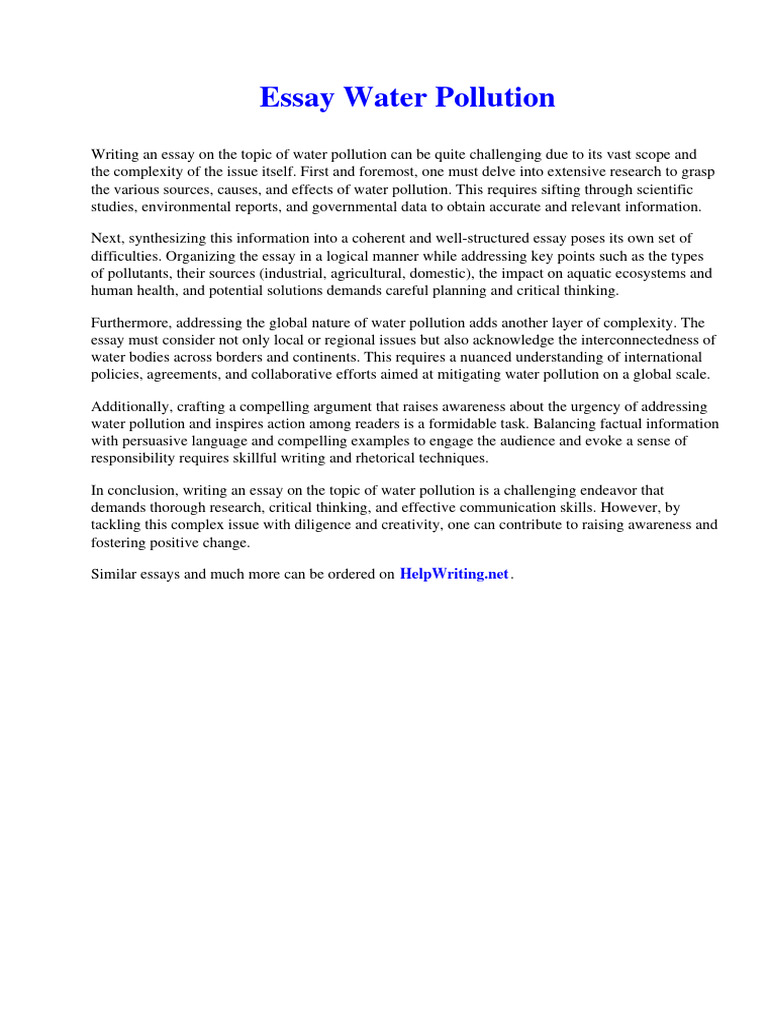 Essay Water Pollution | PDF | Essays