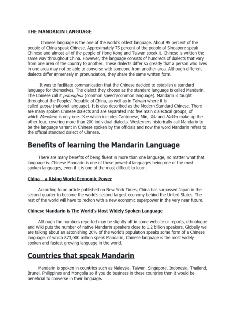 The Mandarin Language | PDF | Standard Chinese | Chinese Language