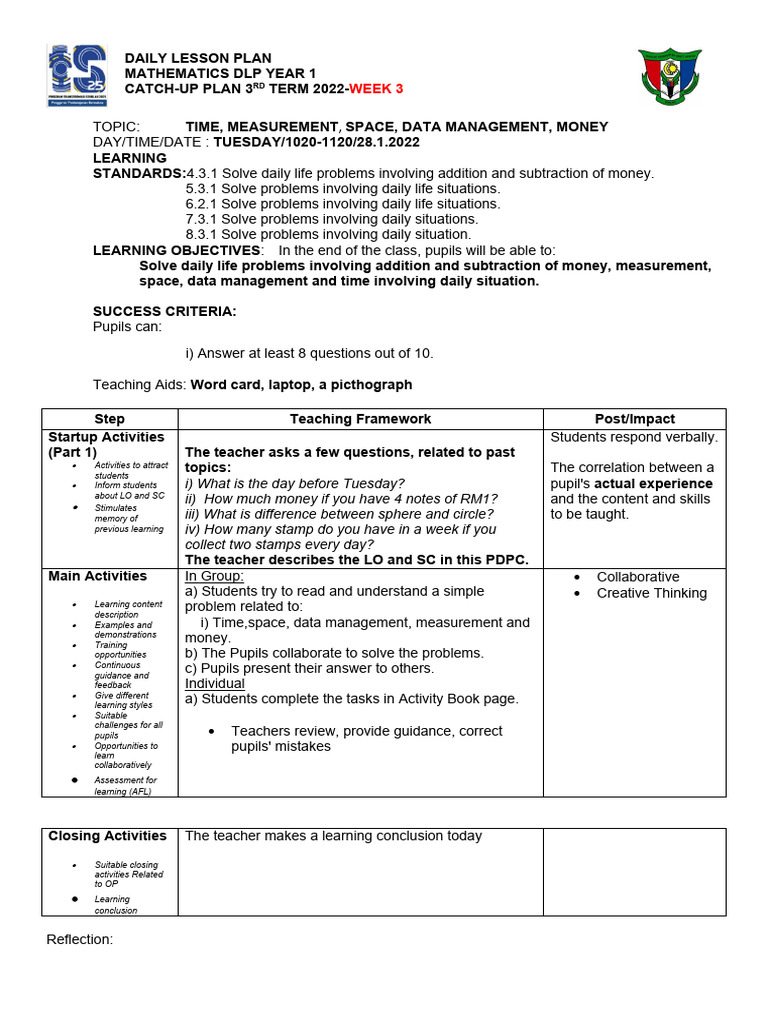 Daily Lesson Plan Modular 25-28.1.2022 | Download Free PDF | Learning ...
