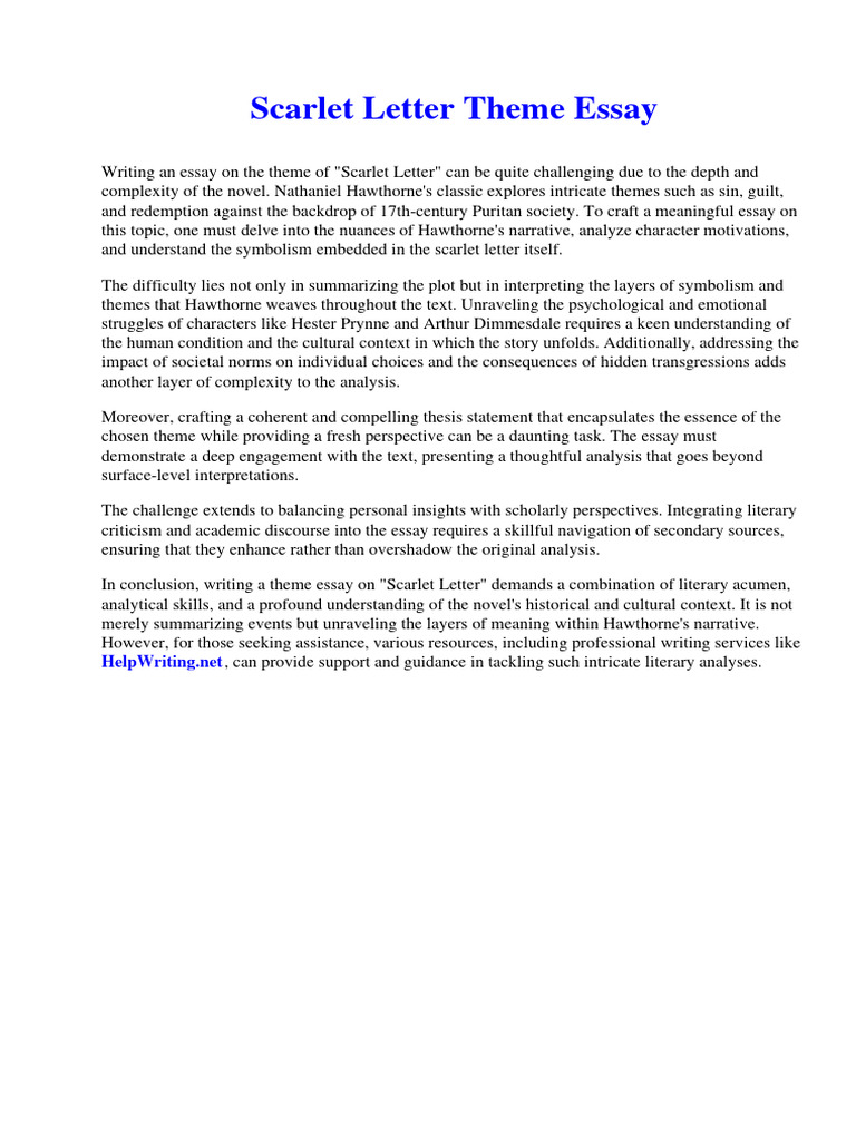 Scarlet Letter Theme Essay | PDF | Jason | The Scarlet Letter