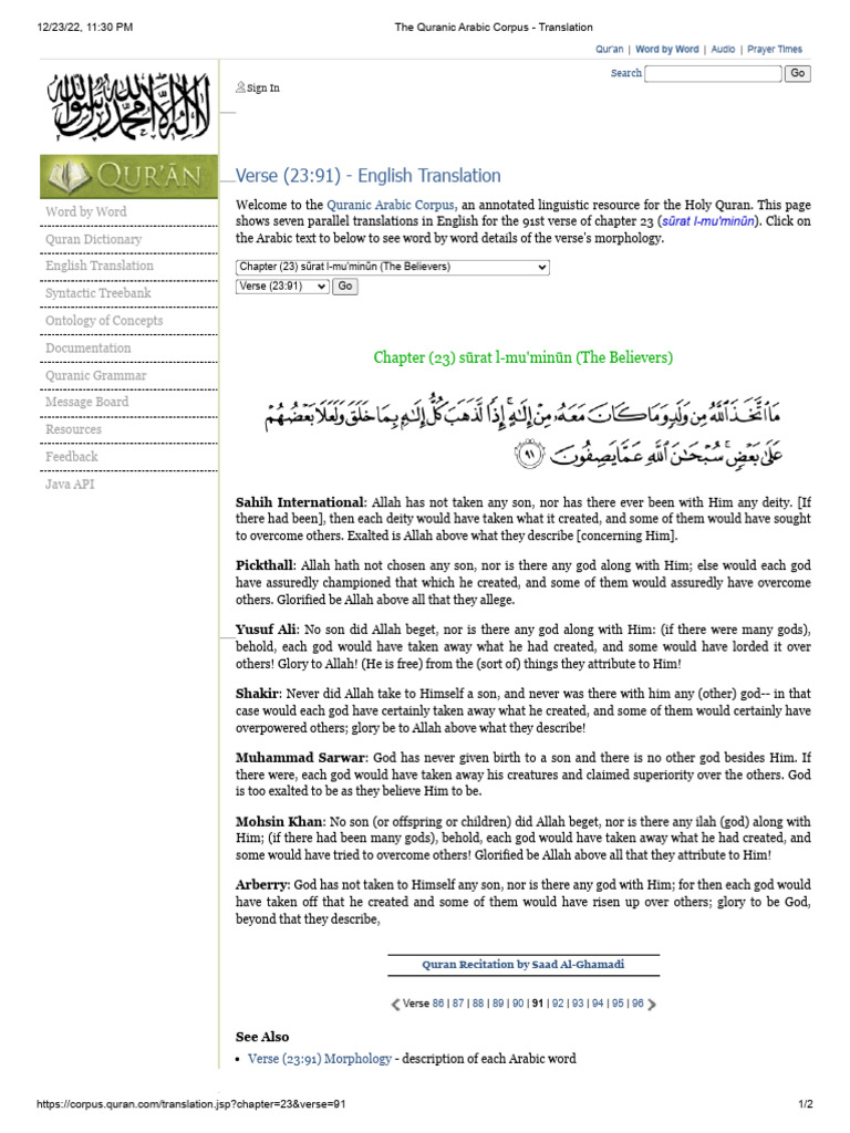 The Quranic Arabic Corpus - Translation1 | Download Free PDF | Surah | Quran