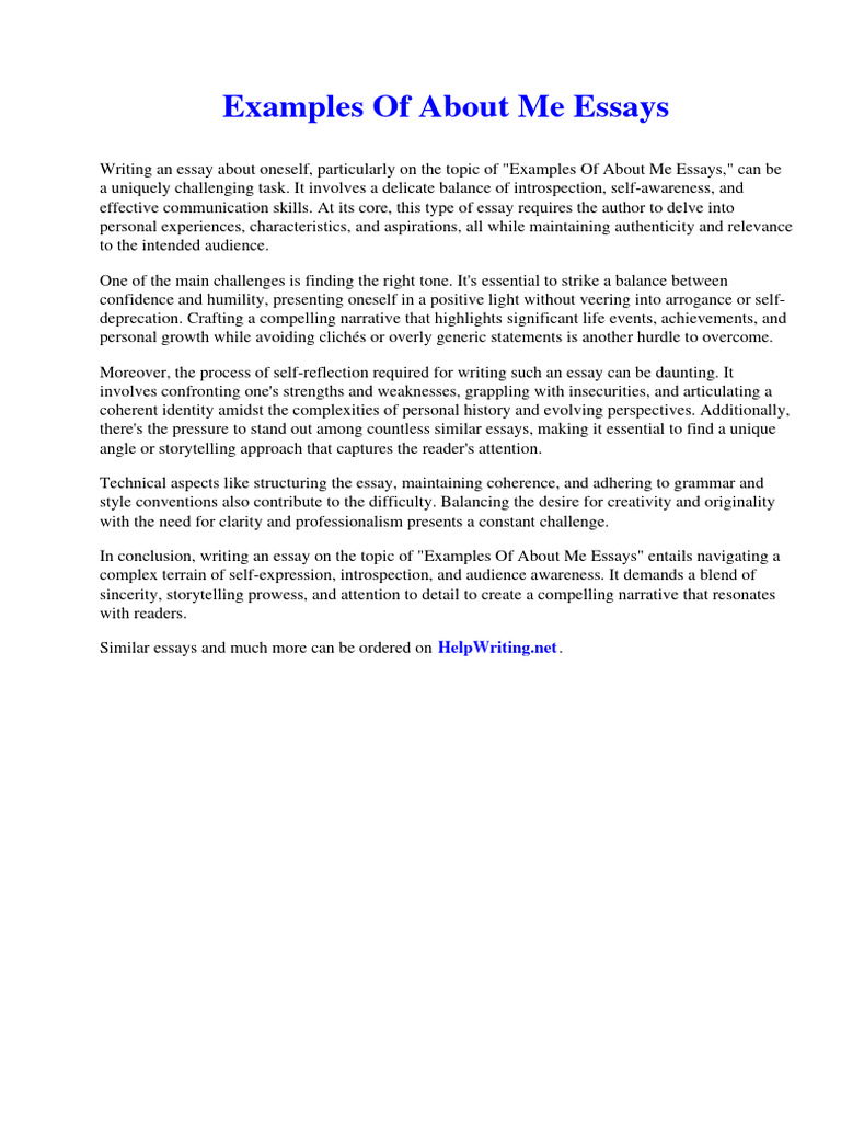 Examples of About Me Essays | PDF