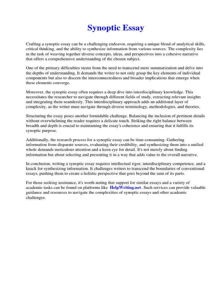 Synoptic Essay | PDF | Supply Chain | Essays