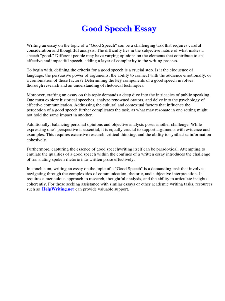 Good Speech Essay | PDF | Public Speaking | Rhetoric