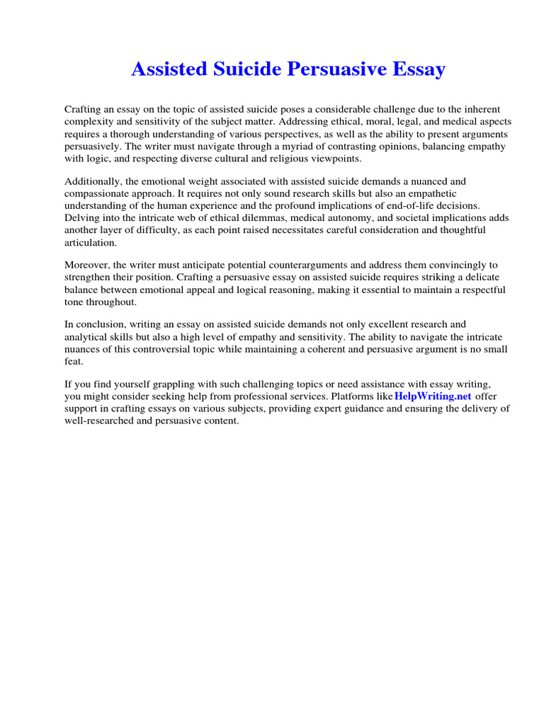 Assisted Suicide Persuasive Essay | PDF | Essays | King Arthur