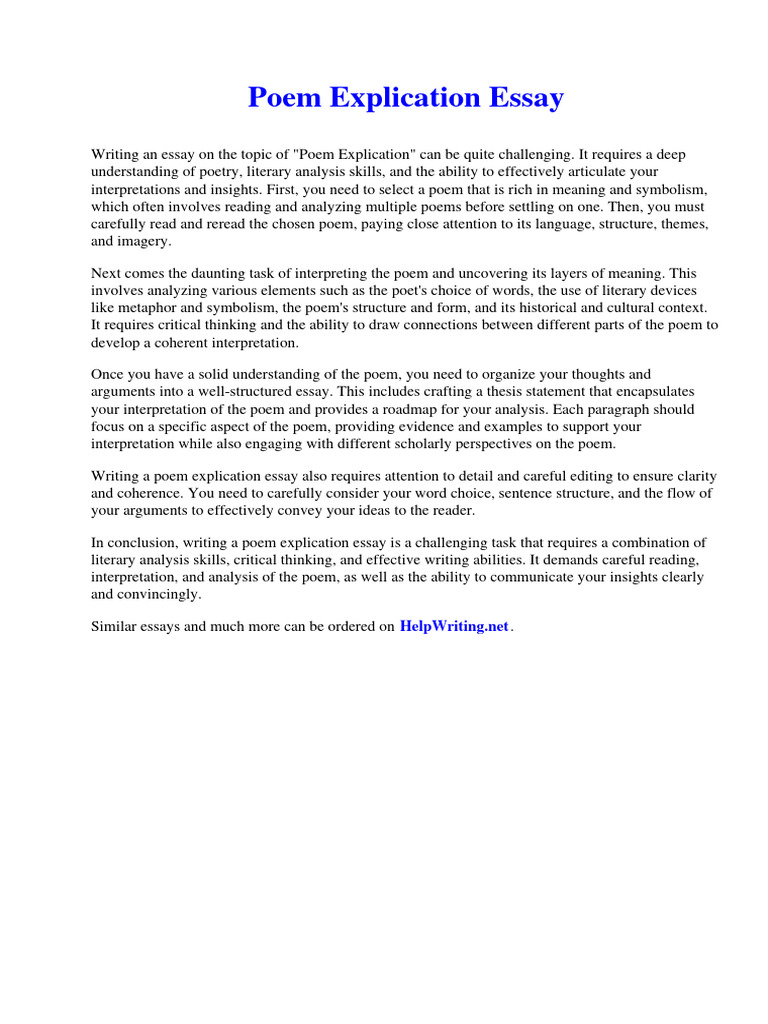 Poem Explication Essay | PDF