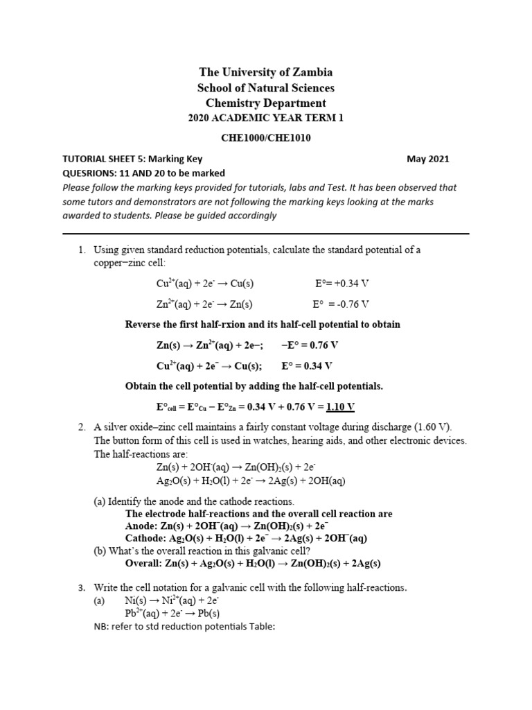 Maximum Work Calculation for Electrochemical Cells | PDF ...