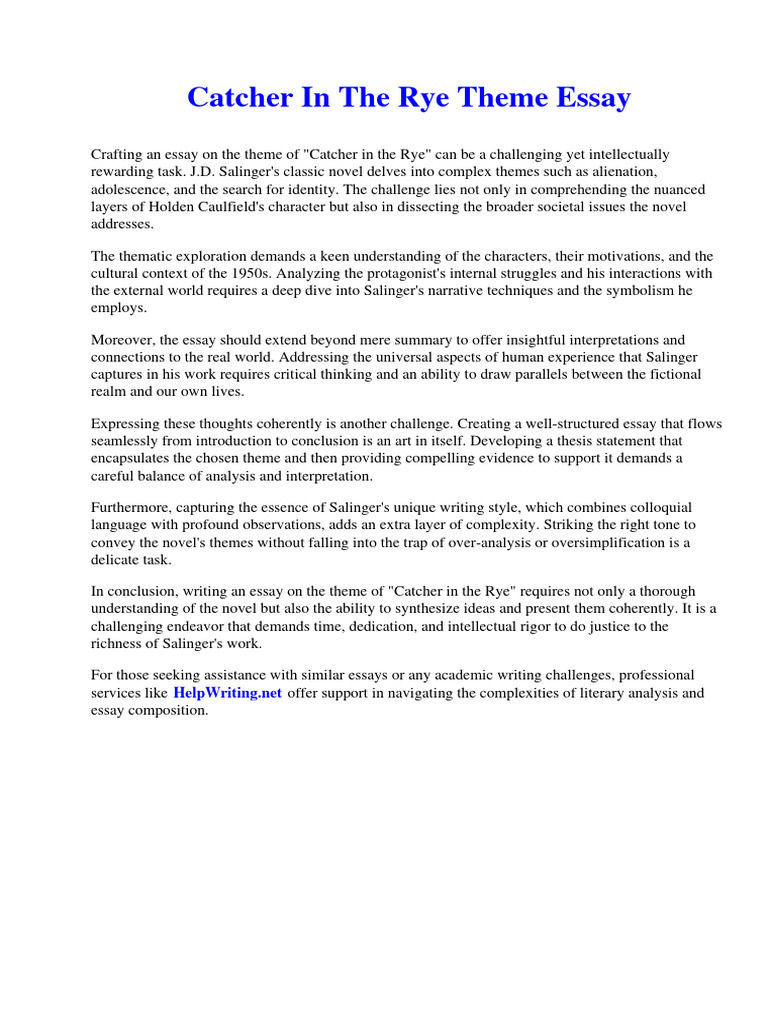 Catcher in The Rye Theme Essay | PDF | Essays | Teachers