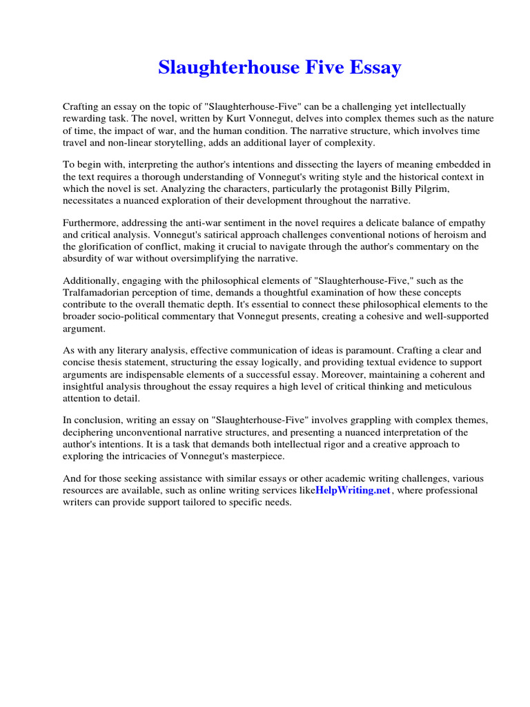 Slaughterhouse Five Essay | PDF | Narrative | Kurt Vonnegut