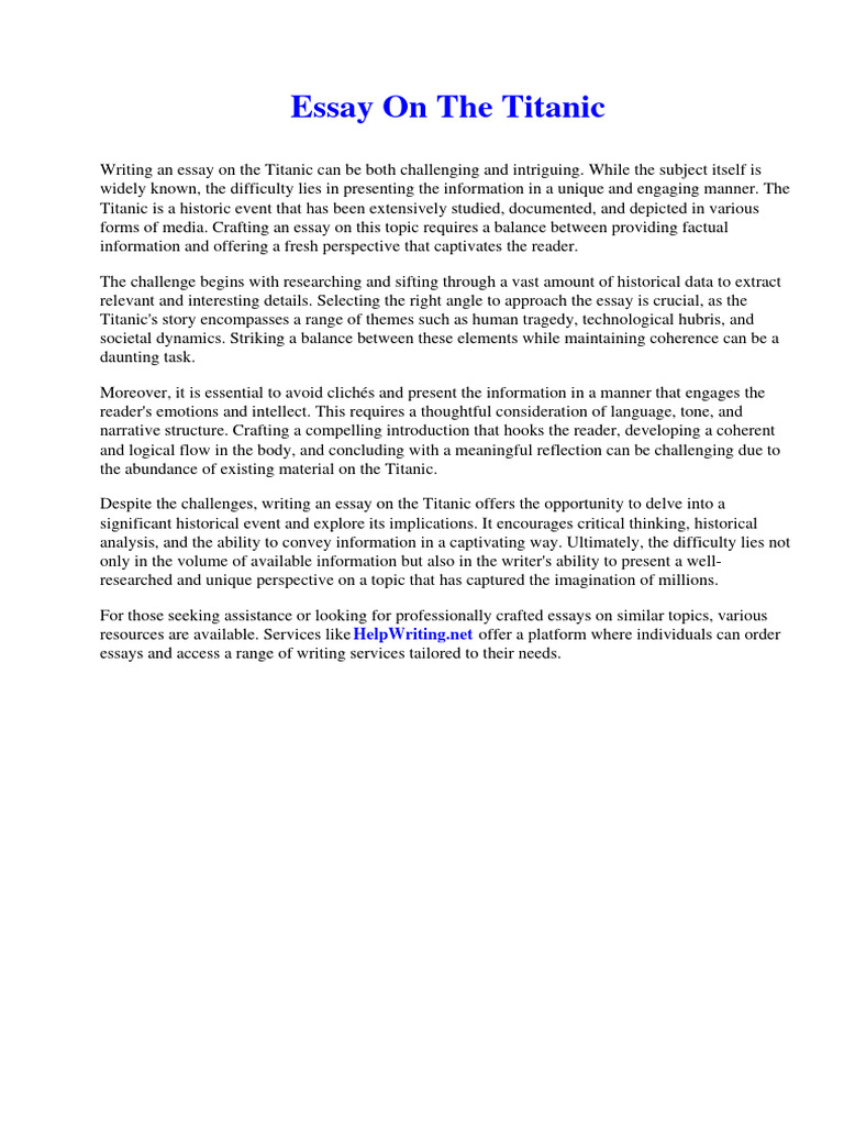 Essay On The Titanic | PDF | Essays | First Amendment To The United ...