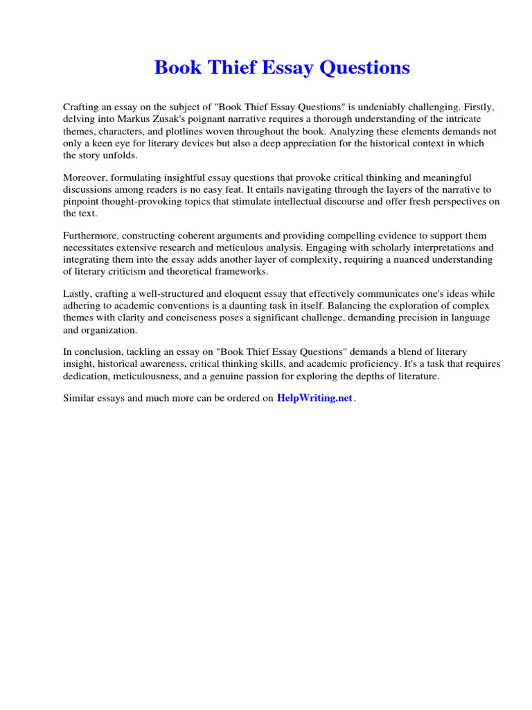Book Thief Essay Questions | PDF | Injury | Spinal Cord Injury