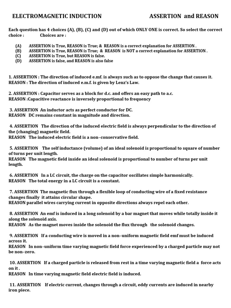 Electromagnetic Induction Quiz | PDF | Electromagnetic Induction | Inductance