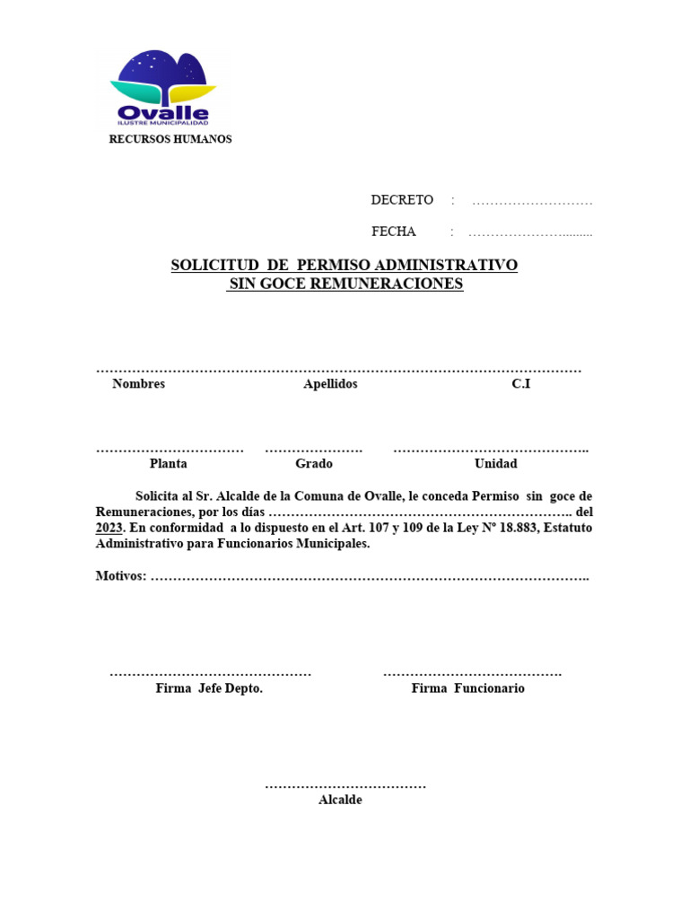 Solicitud de Permiso Sin Goce de Sueldo | PDF | Finanzas y dinero ...