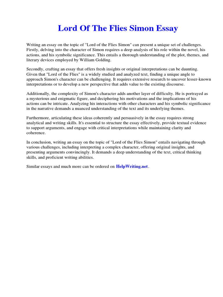 Lord of The Flies Simon Essay | Download Free PDF | Essays | Gawain