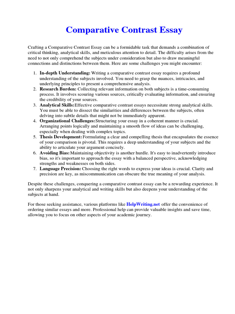 Comparative Contrast Essay | PDF | Essays | Critical Thinking