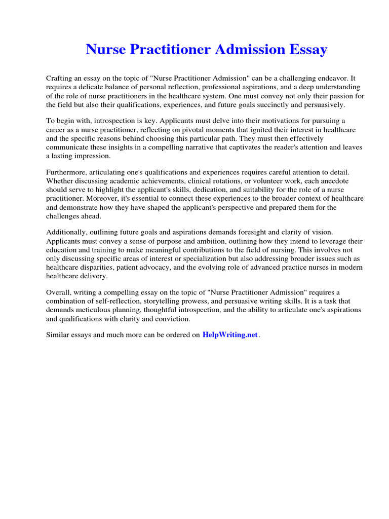 Nurse Practitioner Admission Essay | PDF