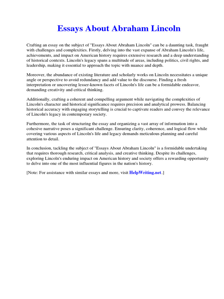 Essays on Abraham Lincoln's Legacy | PDF | World Wide Web | Internet & Web