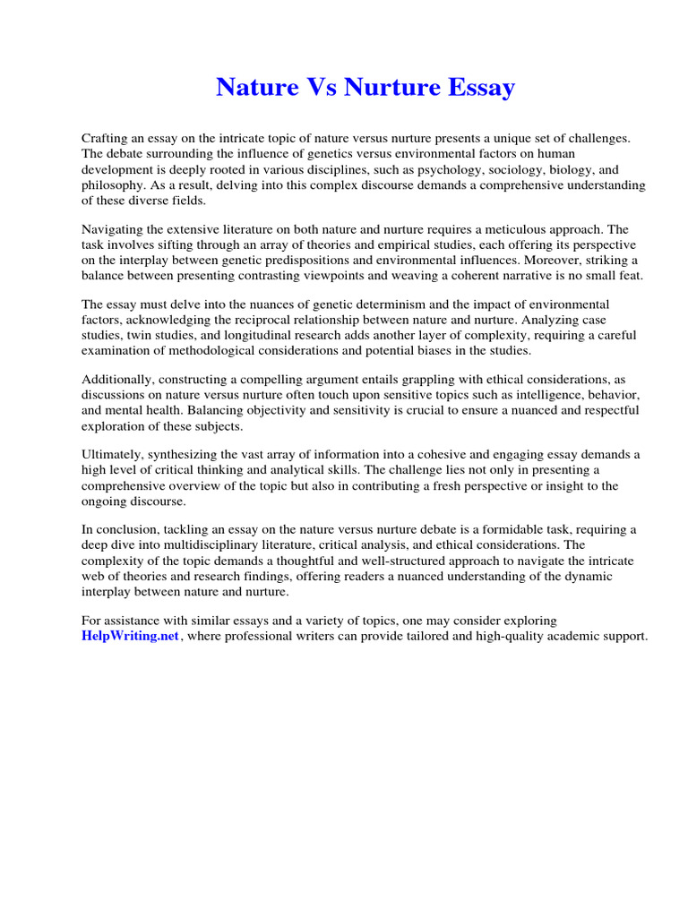 Nature Vs Nurture Essay | PDF | Leadership | Nature Versus Nurture