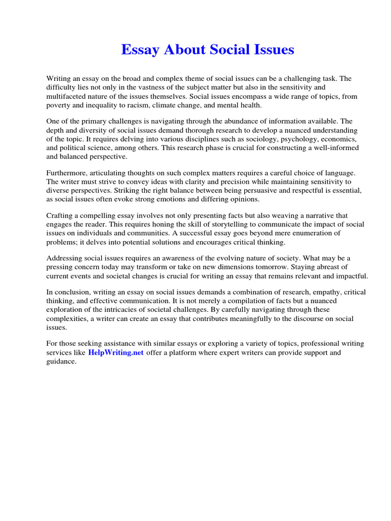Essay About Social Issues | PDF | Stress (Biology) | Thought