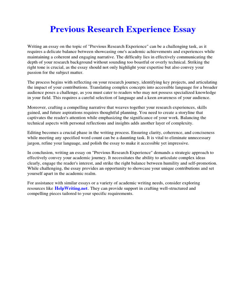 Previous Research Experience Essay | PDF | Immanuel Kant | Critique Of ...