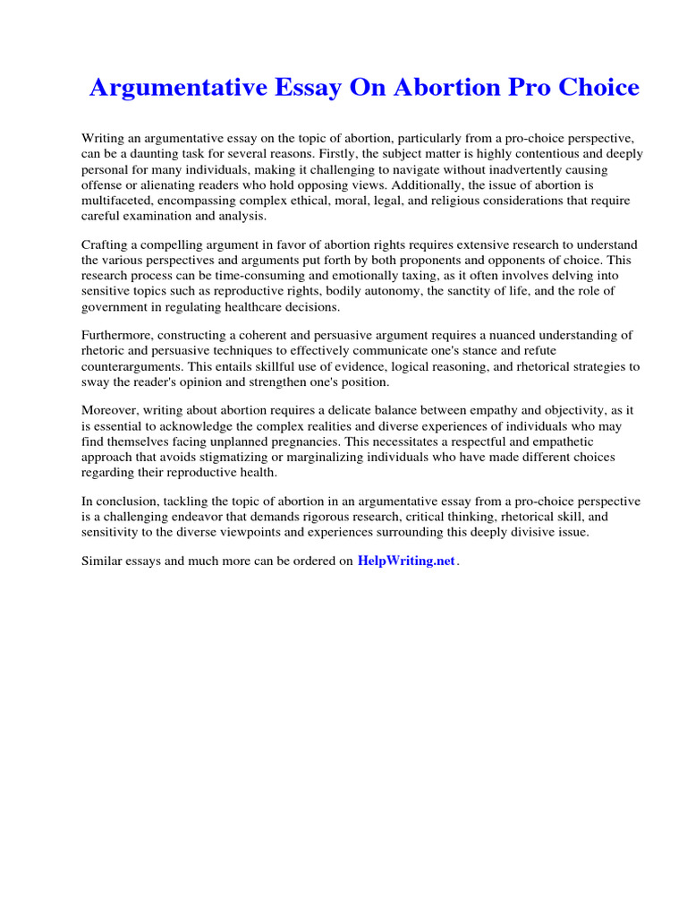Argumentative Essay On Abortion Pro Choice | PDF | Investing | Academic ...