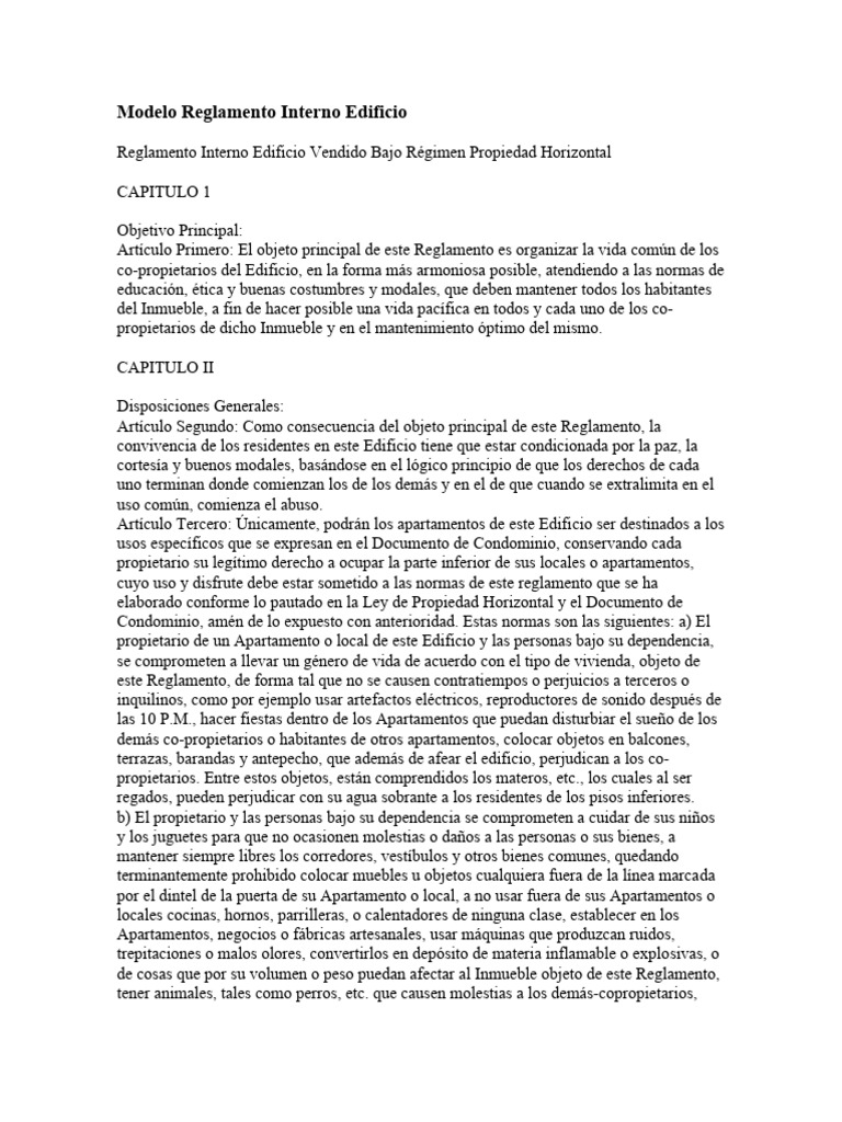 Modelo Reglamento Interno Edificio 2 | PDF | Residuos | Condominio