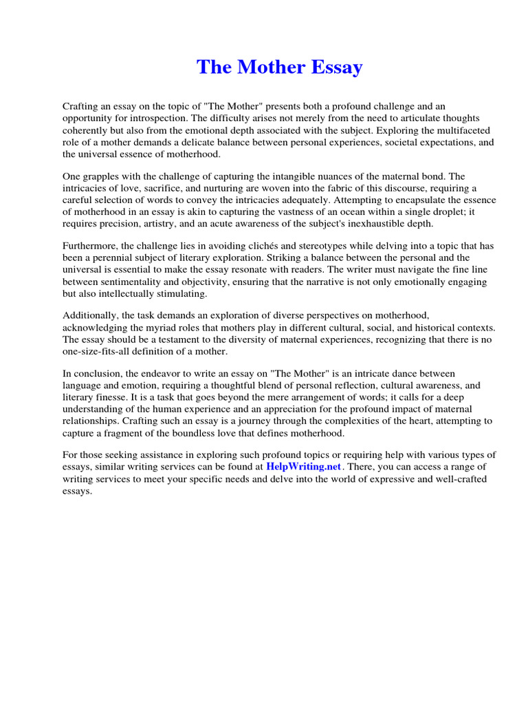 The Mother Essay | PDF | Essays | Philosophy Of Self