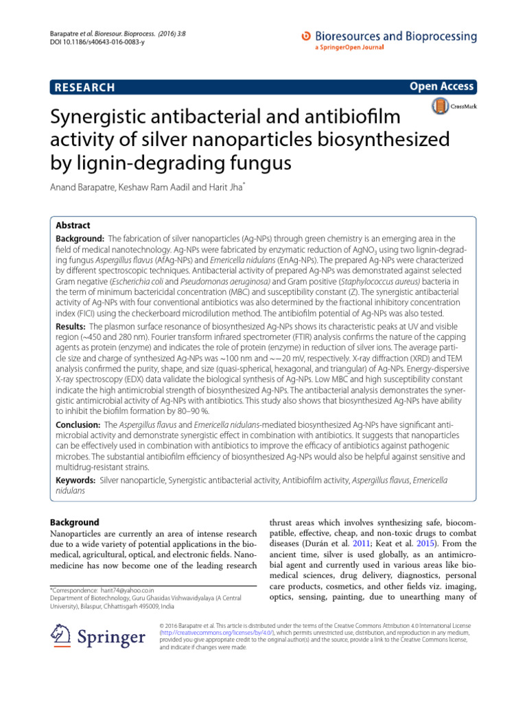 Synergistic Antibacterial and Antibiofilm Activity of Silver ... Synergistic Antibacterial and Antibiofilm Activity of Silver ...